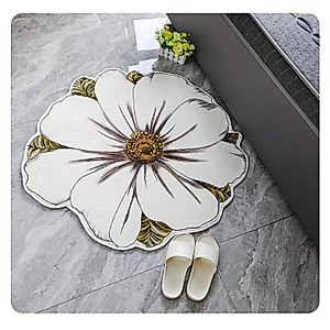 Flower Rug for Bedroom Kitchen Bathroom Entrance Kid's Room Non Slip Rug Bath Mat Flower Area Rug Small Flower Shaped Rugs White Flower Shaped Rug (Yellow, 2.6ftx2.6ft)