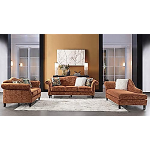 Acanva Collection Mid-Century Vintage Velvet Camelback Living Room Sofa, 3 Piece Set, Tangerine