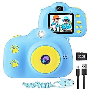 Kids Camera 1080p Hd Digital Video 8mp Camera 2-inch IPS Screen Selfie Micro Camera with 32gb Sd Card Rechargeable Children Camera Birthday New Year Toy Gifts (Blue)