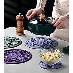 Viwehots Silicone Trivets Mats -Silicon Mat for Hot Pots and Pans, Round Hot Pads and Mats, Flexible Modern Kitchen Table Mat, Heat Resistant Multi-Use Carved Teapot Coaster Set of 3 Teal