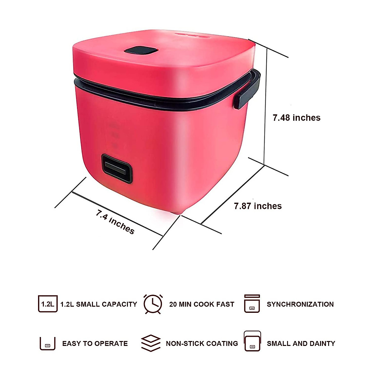 Rice Cooker Small with Removable Non-stick Pot, Mini Rice Cooker for 1-2 People, 4 cups Uncooked, 1.2L Rice Cooker Small, Ideal for Stews, Soups, Porridge, Grains, Oatmeal, Red