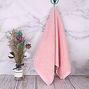 Jixiangdou Hand Towel ,Cotton Hand Towel Ultra Soft Large Absorbent Towel for Bathroom Home Hotel Spa, 13 x 30 Inch, 1Pack,Pink
