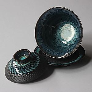 Gaolinci Kiln Glazed Ceramic Jianzhan Teacup Kung Fu Tea Cup and Saucer with Lid. 5 Oz Sancai Gaiwan