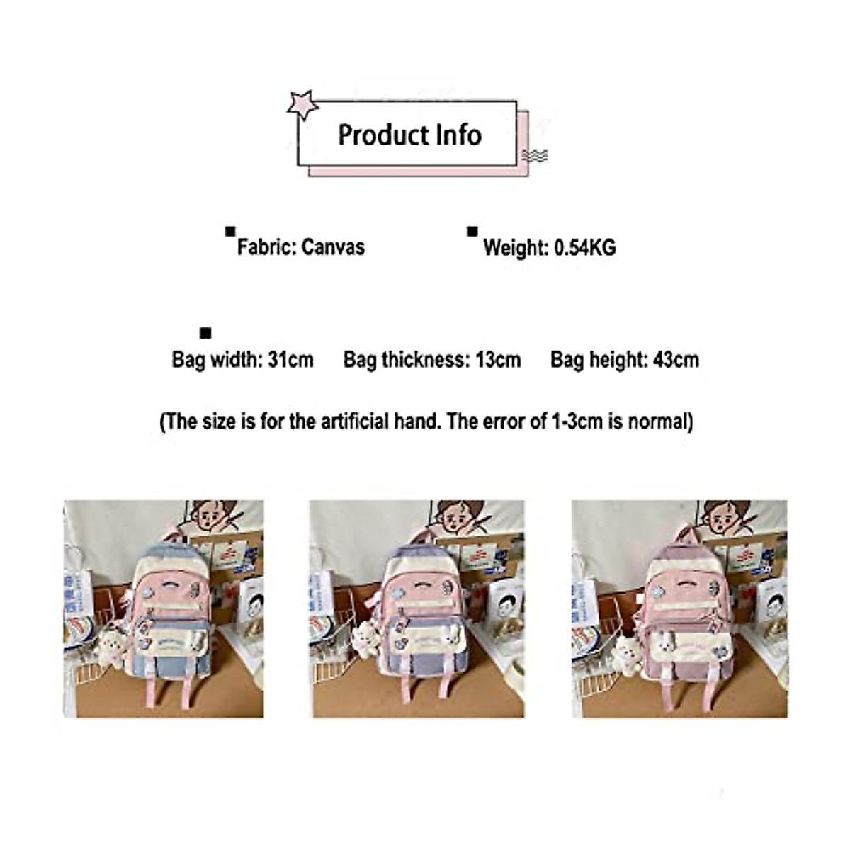 ZUCHON Kawaii Backpack with Cute Pendant & Pin,Large Capacity School Bags Aesthetic Backpacks for School Cute Bookbags (with Lunch Bag) Purple