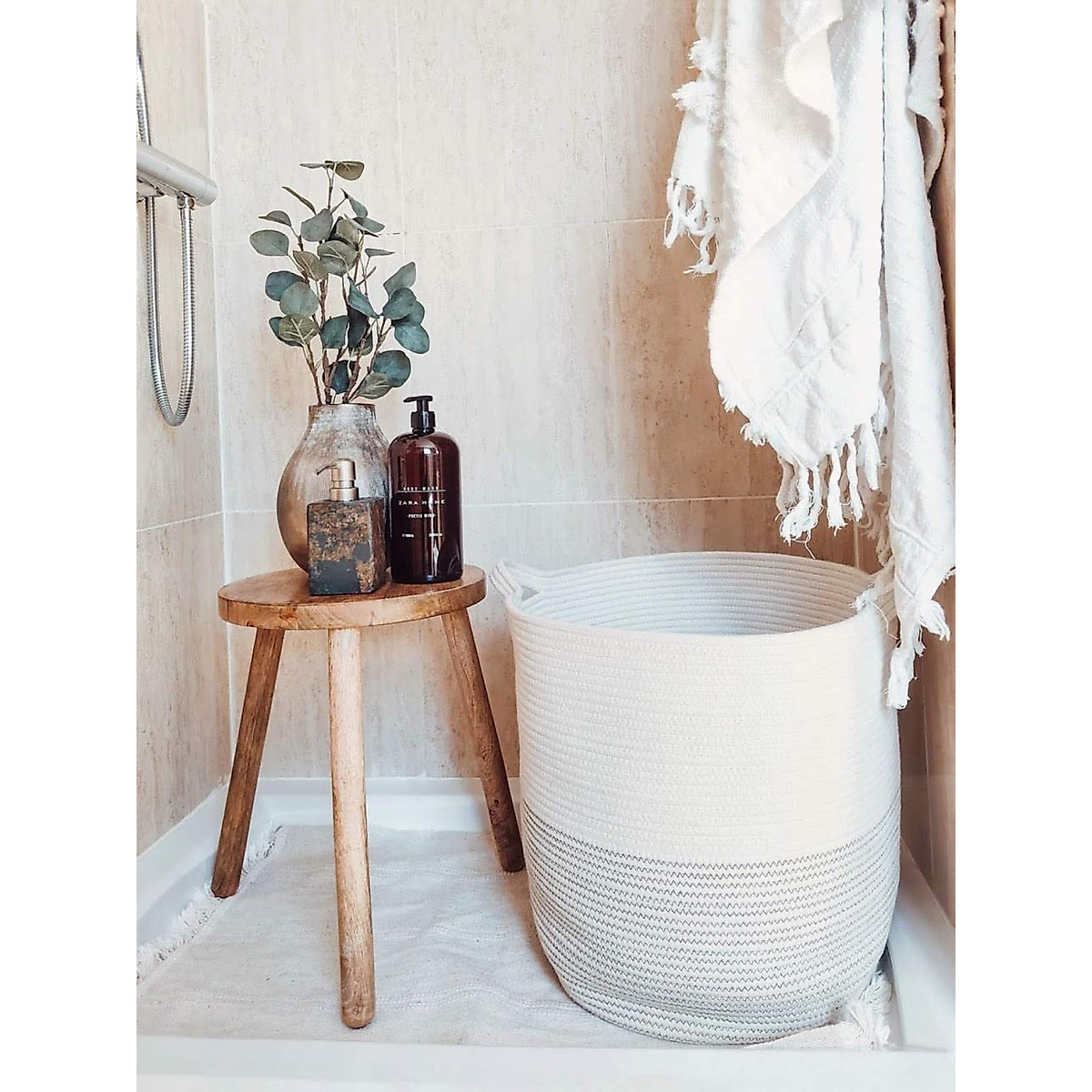 Large Woven Storage Baskets (Set of 2) Decorative Blanket Basket for Living Room, Toys, Pillows, Nursery or Towels. Laundry Hamper. Baskets for Organizing. Cotton Rope Baskets