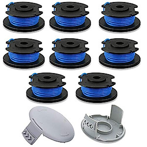 TOPEMAI AC14RL3A String Trimmer Replacement Spool Line 0.065” for Ryobi One+ 18V, 24V, and 40V Cordless Trimmers(8 Spools + 2 522994001 Caps)