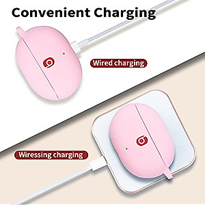 Pink Case for Women Cute Designed for Beats Studio Buds Case Cover with Pom pom, Silicone Protective Keychain Cover Compatible with Beats Studio Buds 2021, Accessories Keychain and Pom pom