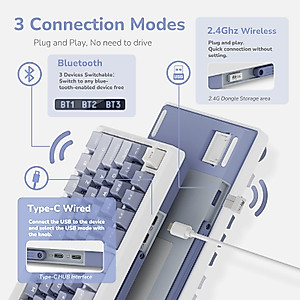 RK ROYAL KLUDGE M75 Mechanical Keyboard with OLED Smart Display and Volume Knob, 2.4G/USB-C/BT Gasket Mounted 75% Layout Wireless Gaming Keyboard with 81 Keys, RGB Backlit Hot-Swap Fast Silver Switch