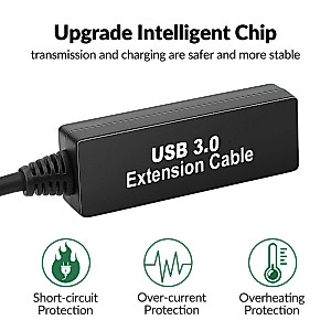 50FT USB 3.0 Extension Cable,Active USB 3.0 Extension Cable A-Male to A-Female,USB 3.0 Extension Cord,with 5V/2A Power Adapter,Compatible Oculus Quest 2 VR, Xbox, PS4 and More, (Black-50Feet)