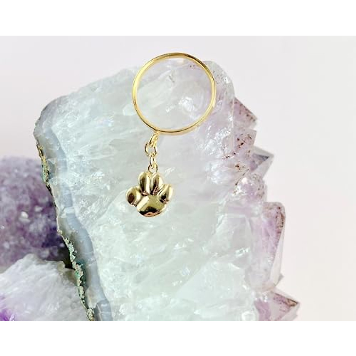 14K Gold-Filled Puppy Paw Charm Ring, 14K Gold-Filled Ring, Smooth Textured Thin Band, Animal Pet Lovers Gift, Jewelry Inspirations