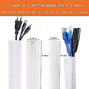 140pcs Cable Management Organizer Kit with Cable Sleeve Split,Self Adhesive Cable Clip Holder and tie, Self-Locking Cable Ties Premium Cord Management Kits for TV Computer Office Home (White)