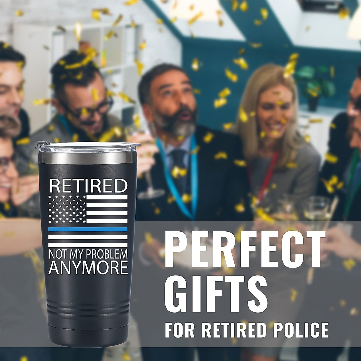 Onebttl Police Officer Retirement Gifts, Gifts for Retired Police Officers Men, Law Enforcement, Correctional Officer, Cops, Stainless Steel Tumbler Travel Mug Cup - 20 oz Black