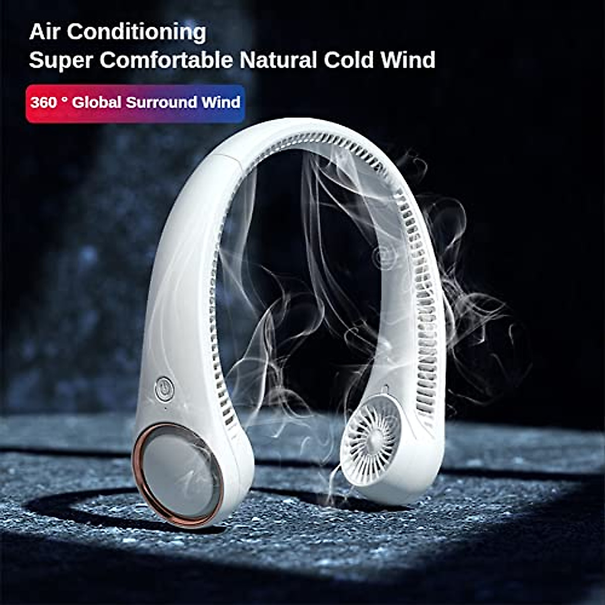 UJAY Neck Fan,4000mAh Personal Portable Bladeless Cooling Fan,USB Rechargeable Fan,360° Surround Wind,3-Speed Strong Wind, Low Noise,Non-Slip Silicone,Suitable for Outdoor,Shopping,Travel,Camping