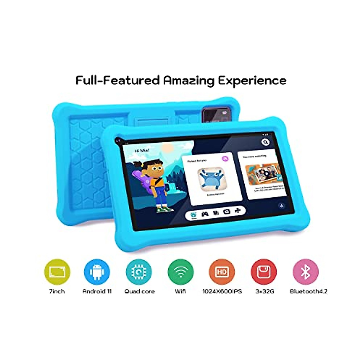 Kids Tablet Android 11 Tablet 7 inch for Kids, 3GB RAM 32GB ROM 128GB Expand,Google Certificated, Kids Software Pre-Installed, Bluetooth, WiFi.……