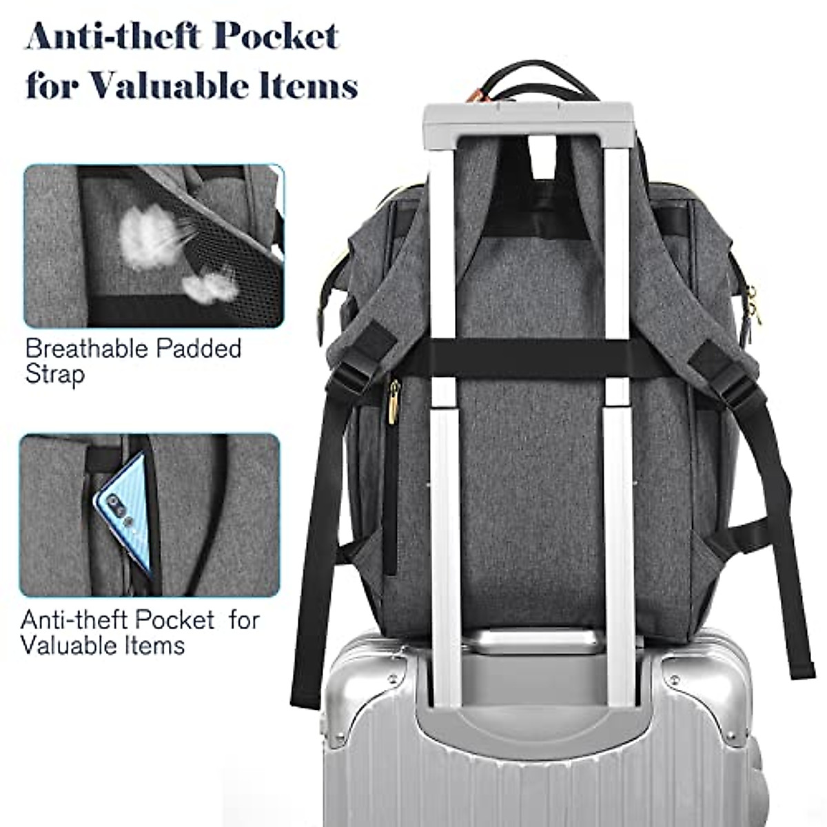 Kuosdaz Backpack for Women and Men, College Backpack Computer Bag, 15.6 Inch Fashion Laptop Bag with USB Charging Port, Wide Open Large Water Resistant Nurse Back Pack, Travel Daypack, Grey