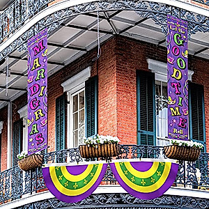 Mardi Gras Decor, Mardi Gras Backdrop Banner, Mardi Gras Porch Signs Hanging Banner, Carnival Fleur De Lis Fan Bunting Flag, Mardi Gras Outdoor Hanging Decorations for Masquerade Parade Float Party