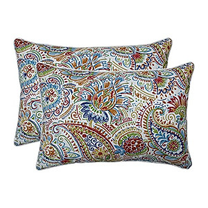Pillow Perfect Paisley Outdoor/Indoor Large Lumbar Pillow Plush Fill, Weather, and Fade Resistant, Large Lumbar - 16.5" x 24.5" Blue/Green Gilford, 2 Count