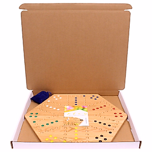 AmishToyBox.com Wahoo Wooden Marble Game Board Set - Large 24" Wide - Solid Oak Wood - Double-Sided - with Large 22mm Marbles and Dice Included
