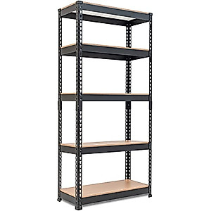 HOMEDANT 5-Tier Laminated Metal Shelving Unit Adjustable Garage Storage Utility Rack Heavy Duty Shelves Organization Multipurpose Shelf Warehouse Basement Shed Pantry 28" W x 12.3" D x 59.5" H 1Pack