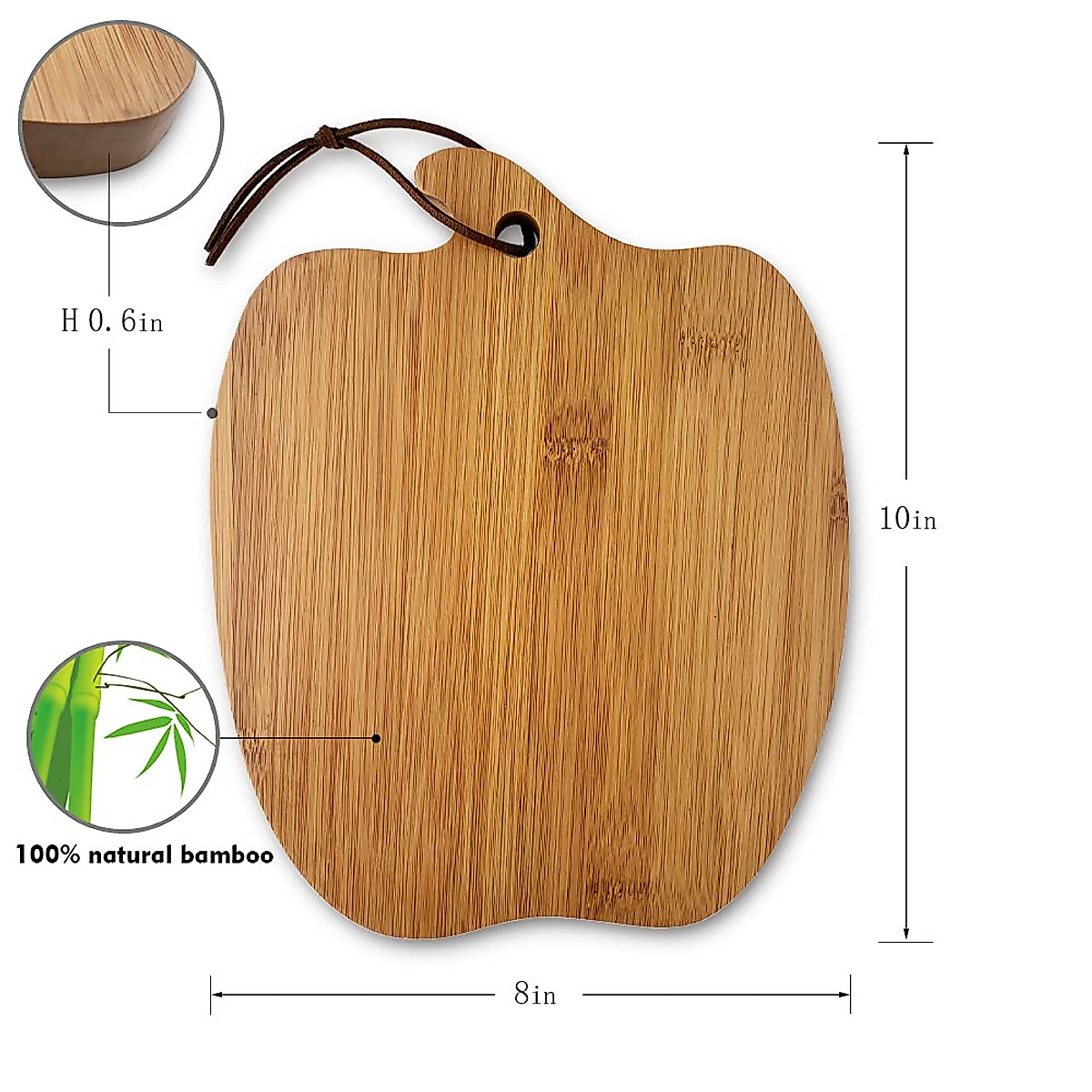 Farmhouse Kitchen Decoration Apple-shaped Bamboo Cutting Board With Handle, For Fruit and Veggies Small Wooden Bread Board, Cheese Serving Platter, Round Charcuterie Board, Natural Bamboo, 10"x8"