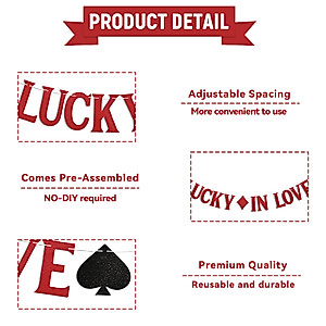 Lucky in Love Banner - Las Vegas Bridal Shower Decor, Casino Theme Blackjack Game Night Wedding Engagement Bachelorette Party Decorations Red Glitter