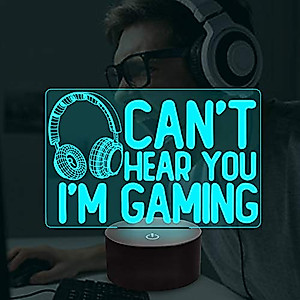 YuanDian Can't Hear You I'm Gaming Night Light, Headset Graphic Video Games Gamer Gift Funny 3D Illusion Lamp 16 Colors Changing Touch & Remote Control for Men Gamers Teenagers and Kids