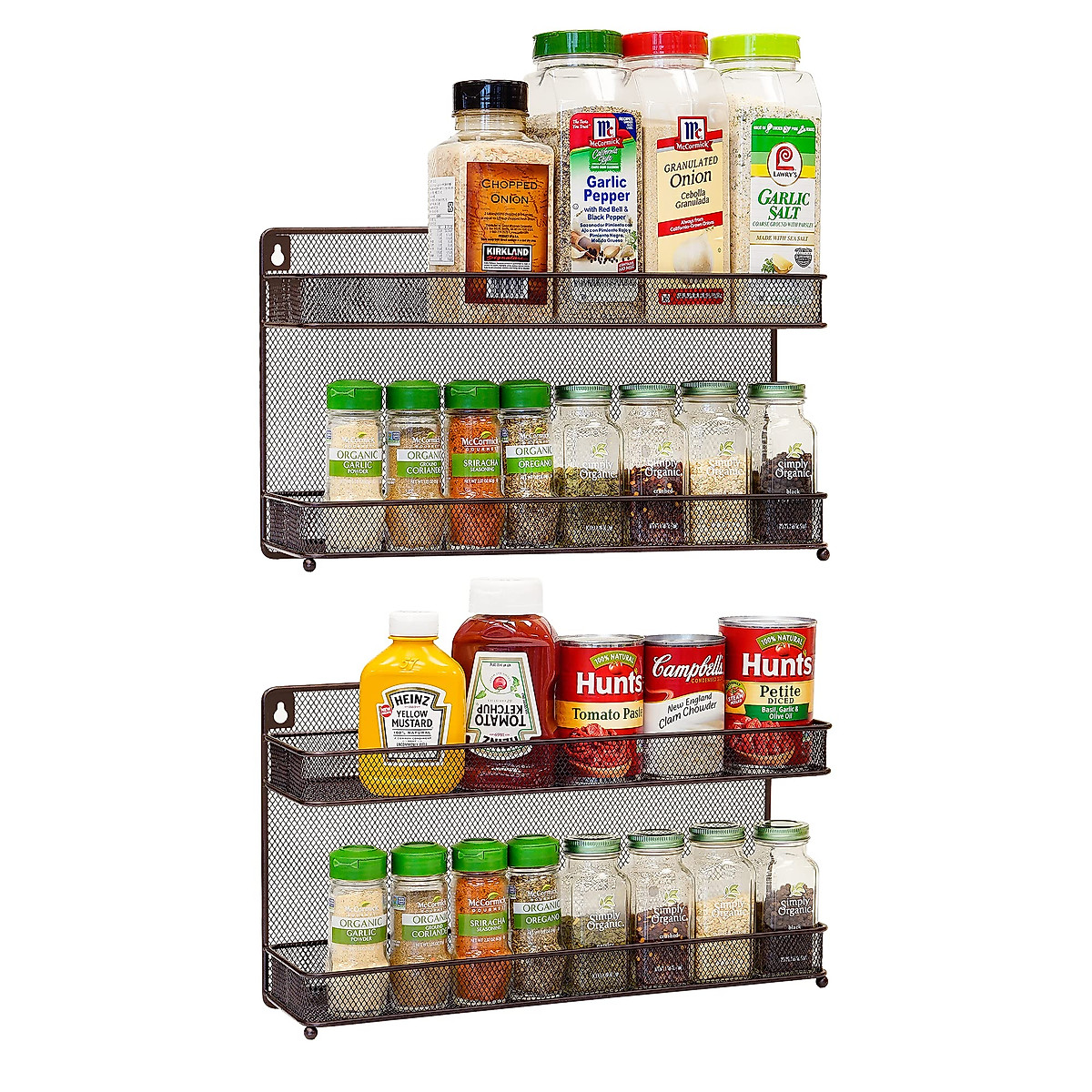 CAXXA 2 PK 2 Tier Mesh Kitchen Counter-top or Wall Mount Spice Rack Jars Storage Organizer, Bronze