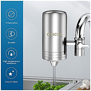 OBOR Faucet Water Filter Stainless Steel Tap Water Filter with Ultrafiltration Membrane Reduce Chlorine, Heavy Metals and Bad Taste, BPA Free and Pollutants Faucet Water Purifier (1 Filters Included)