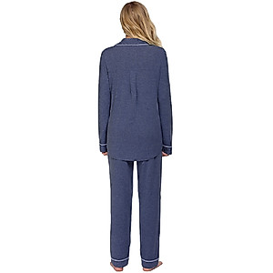 EkouaerWomen's Winter Warm Long Sleeve Sleepwear Soft Loungewear Nightwear 2 Piece Sleep Set (Dark Blue,S)