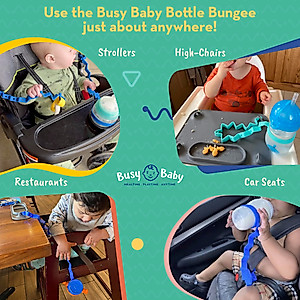 Busy Baby Bottle Bungee - Sippy Cup Strap - Keep Bottles and Sippy Cups Off The Floor - Great for Babies, Toddlers and Kids - Food Grade Silicone - Dishwasher Safe - Pewter