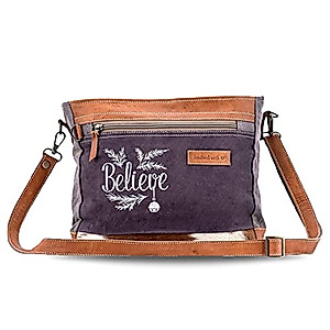 SIXTEASE Womens Shoulder Bag Vintage Style Shoulder Bags for Women - Made with Genuine Leather, Upcycled Canvas, or Hair On - Handmade, Adjustable Strap, Brass and Zinc Hardware - Believe