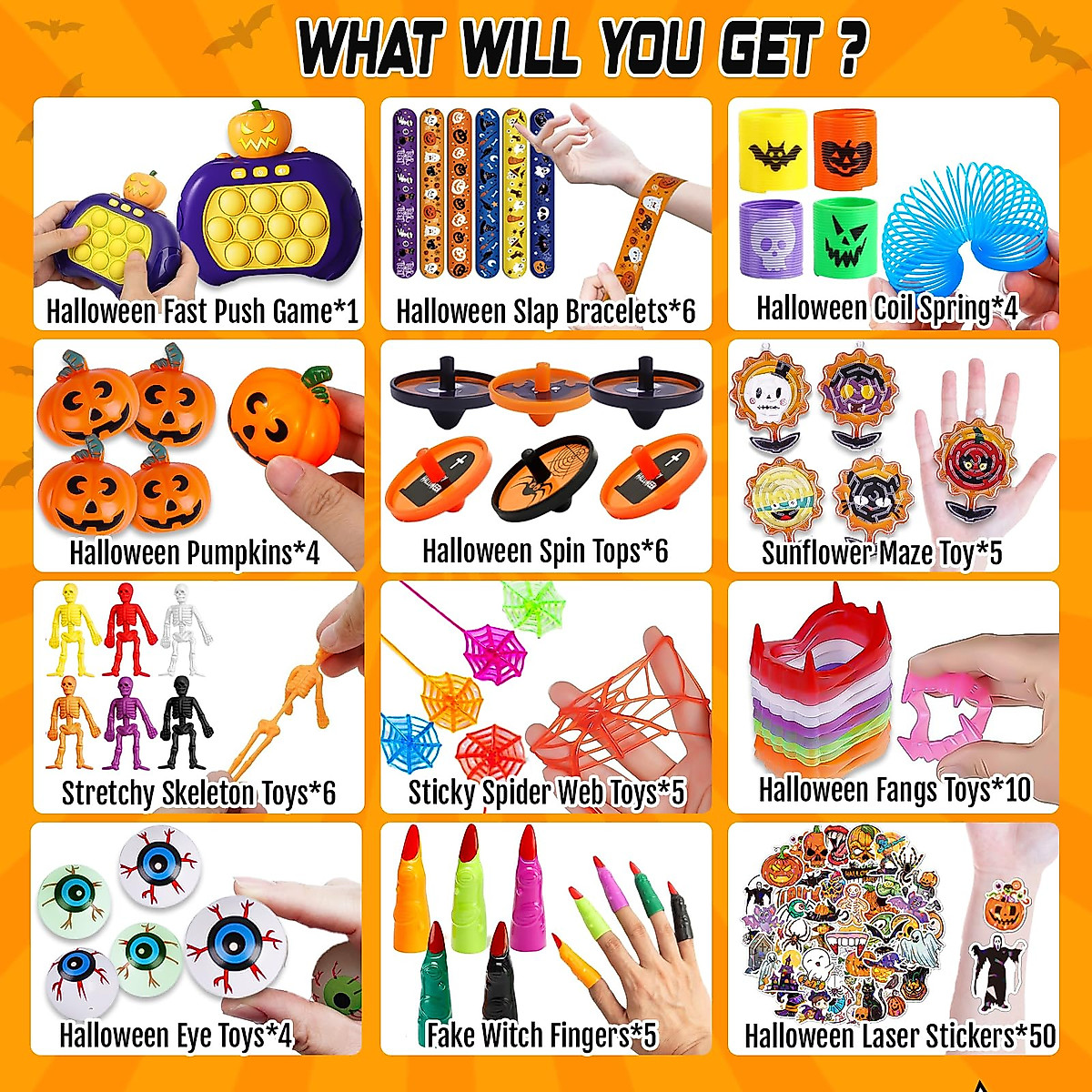 Exun 200PCS Halloween Party Favors, Bulk Halloween Toys for Treats, Non-Candy Classroom Prizes, Goodie Bag Stuffers, Pinata Fillers, Ideal Halloween Gifts for Kids, Teens, and Toddlers