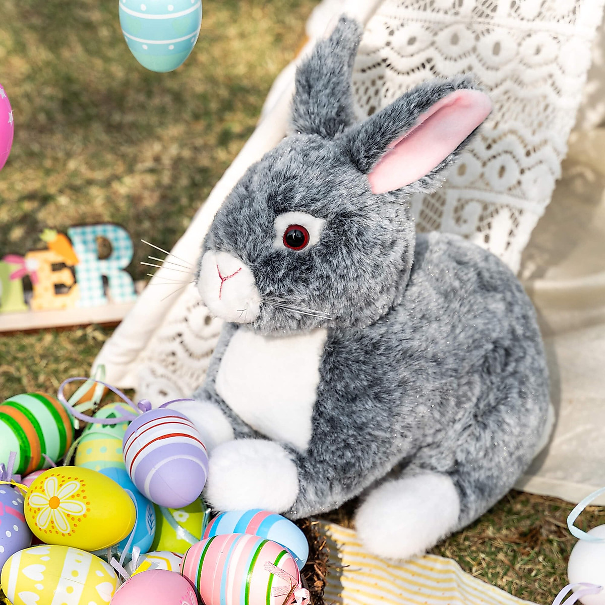 Lazada Easter Bunny Toy Stuffed Animal Realistic Rabbit Plush Toy Gray 9.5"