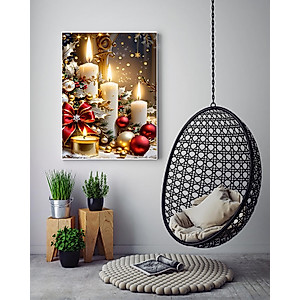 AREOPNMG Christmas 5D Diamond Painting Kits for Adults Beginners,DIY Winter Candles Diamond Art,Full Round Drill Diamond Dot Gem Art Kits,Sweet Home Wall Decor 12x16 Inch