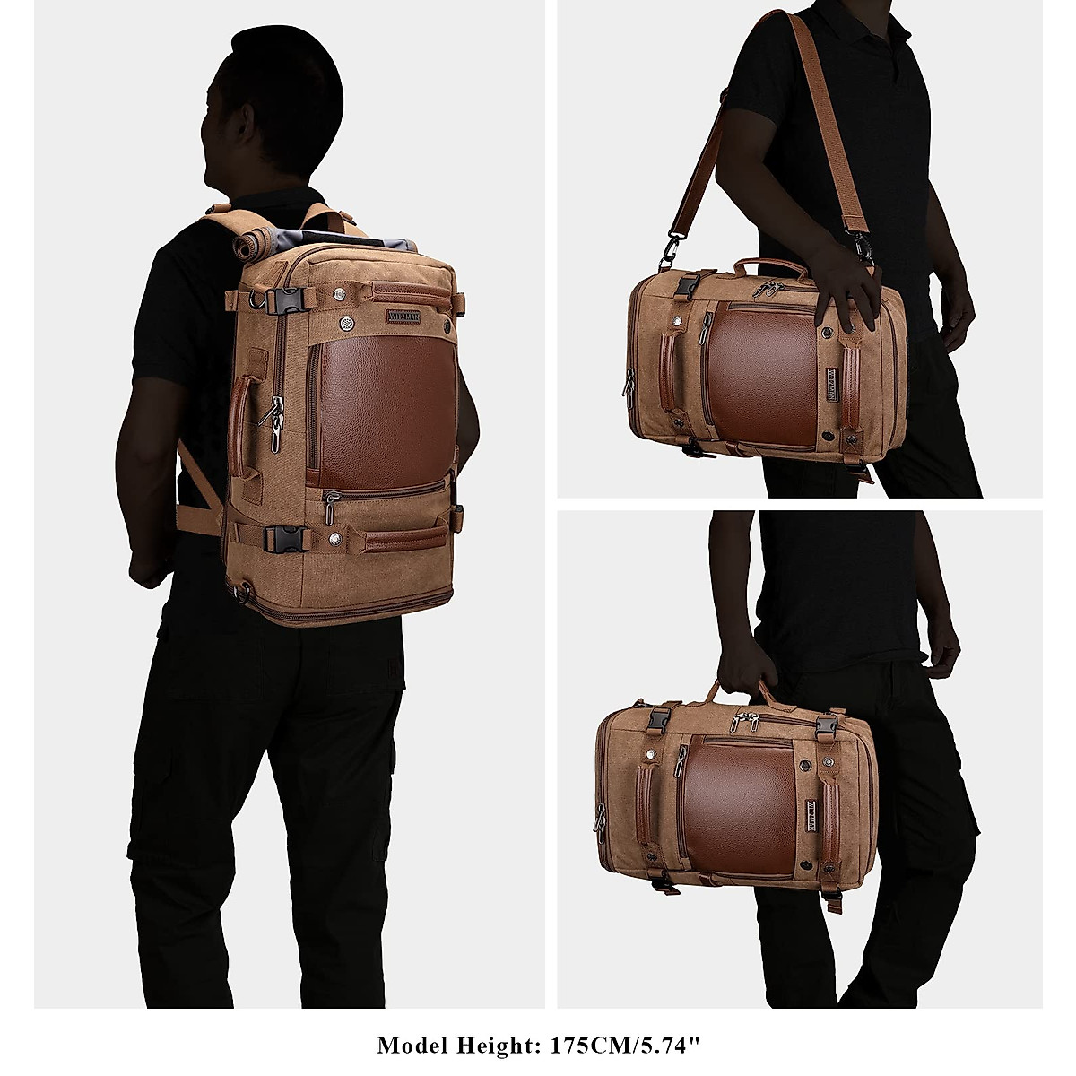 WITZMAN Travel Backpack for Men Women Carry on Luggage Backpack Canvas Rucksack Duffel bag with Shoe Compartment（A2020BROWN）