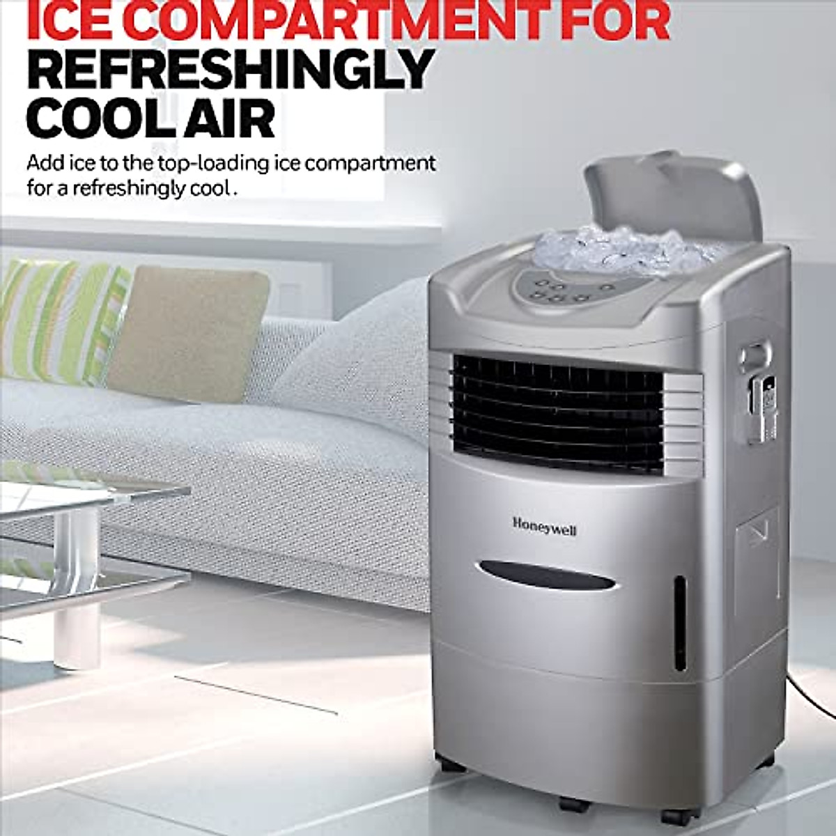 Honeywell CL201AE 470 CFM Indoor Evaporative Air Cooler (Swamp Cooler) with Remote Control in Silver
