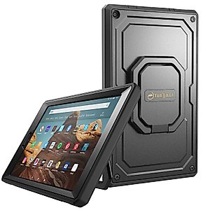 Fintie Case for Amazon Fire HD 10 (7th and 9th Generations, 2017 and 2019 Releases) - [Tuatara Magic Ring] 360 Rotating Multi-Functional Grip Carry Cover w/Built-in Screen Protector, Black
