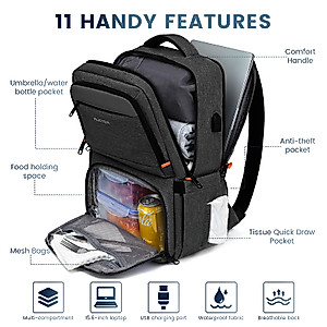 Lunch Backpack, Insulated Cooler Backpack Lunch Box for Men Women, 15.6 Inches RFID Blocking Laptop Backpack with USB Port, Water Resistant Leak-proof Lunch Bag for Work School Picnics Hiking Black