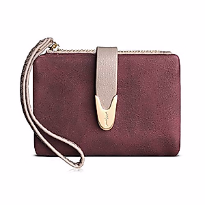 Pofee Womens Wallet Rfid Small Bifold Wallet,Ladies Zipper Card Cluth Coin Purse Wristlet (Purple)