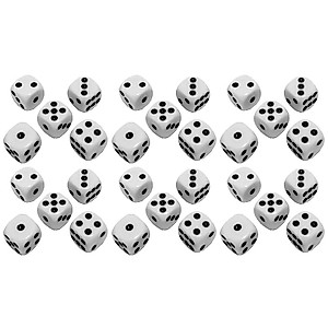 Cyber-Deals Set of 16mm Rounded Corners 6-Sided Opaque Pip Dice with Black Velvet Pouch ((30) White Pip Dice)