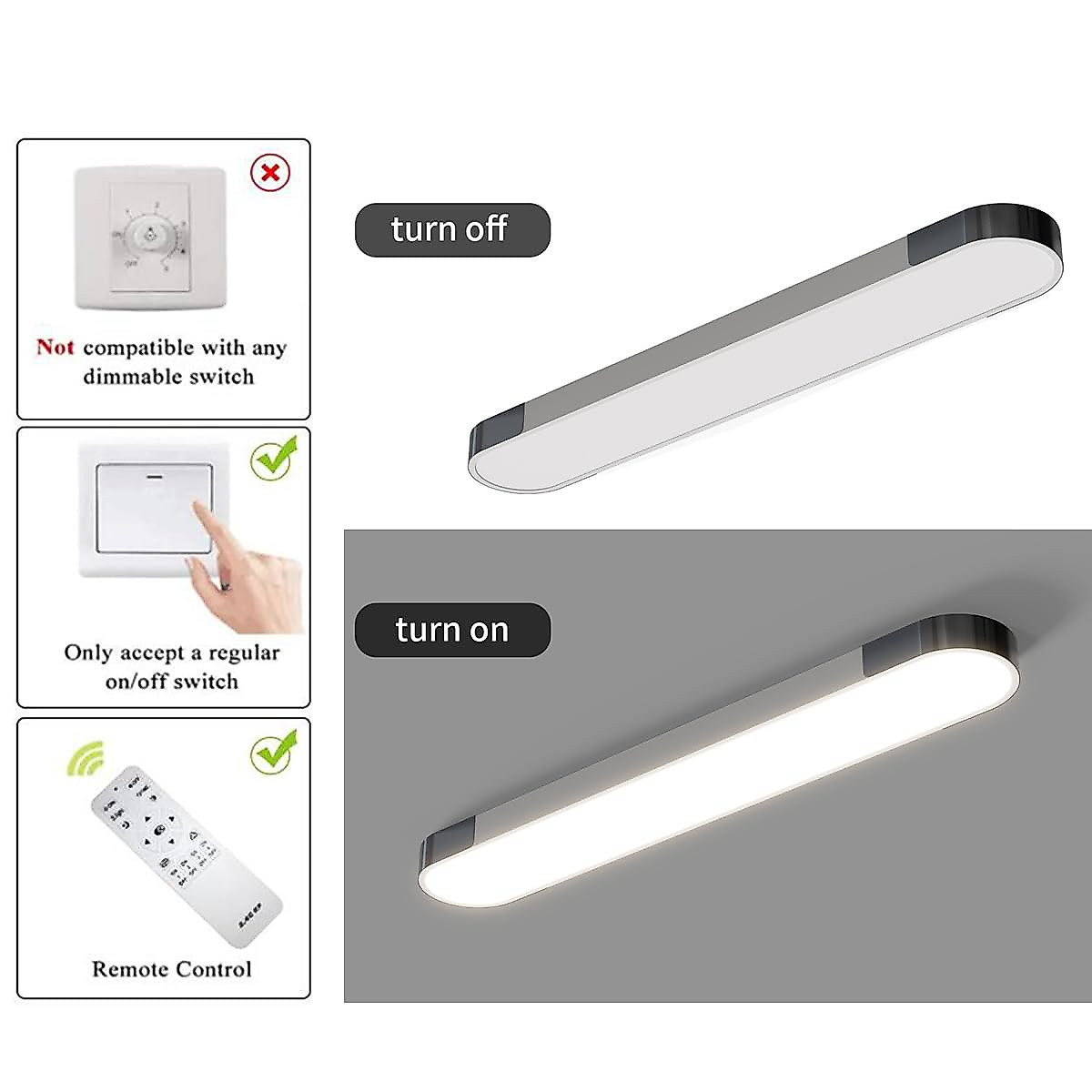 Qcyuui Dimmable LED Ceiling Light Modern Acrylic Linear LED Ceiling Lamp 39.4in Semi Flush Mount Wraparound Shape Lighting Fixture with Remote Control for Kitchen Dining Room (48W/3000-6500K)