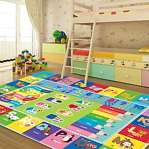 Kids Play Rug for Baby Play Mat for Floor, 78.7 x 59 Inches Kids Rugs for Playroom, Playtime Collection ABC, Numbers, Animals, Month, Season Educational Area Rug for Kids Room Classroom