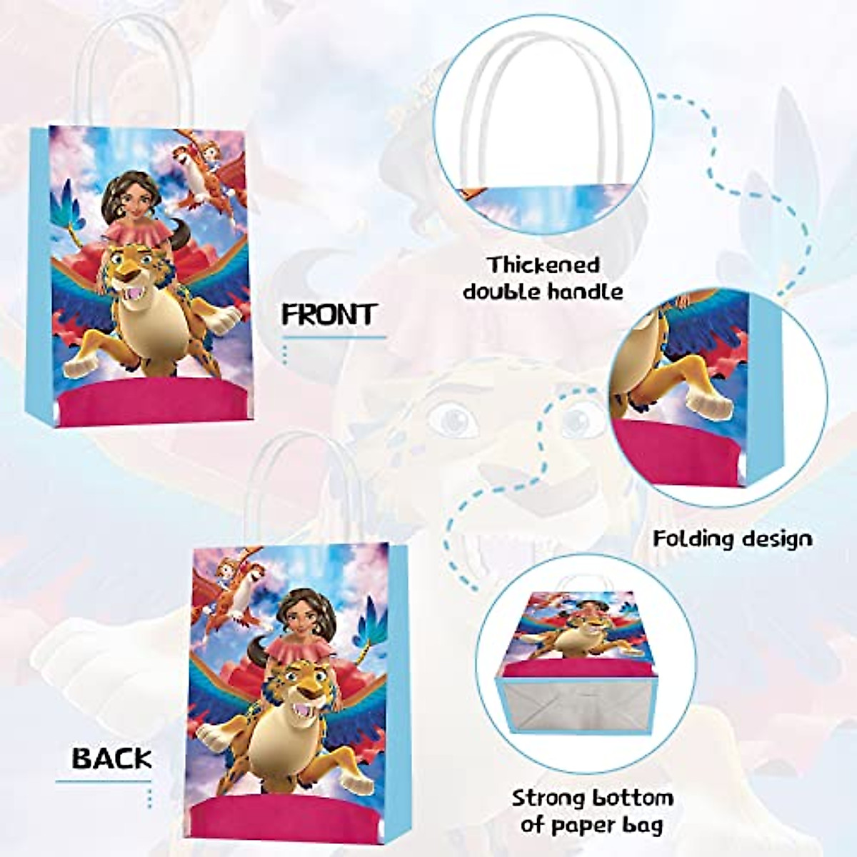 Thwae 16Pcs Elena of Avalor Party Favor Bags, Princess Elena Birthday Paper Gift Bags with Handles for Princess Elena Themed Party Decorations Goody Treat Candy Bags