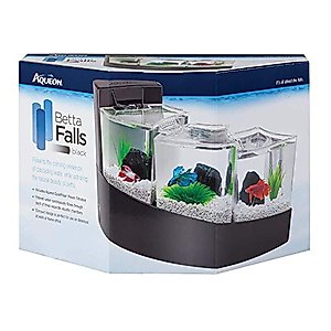 Aqueon Betta Falls 3 Section Aquarium Fish Tank With QuietFlow Power Filtration, Black