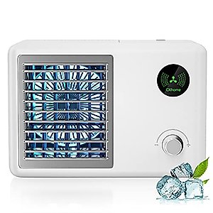 CXhome Portable Air Conditioner Fan Evaporative Air Cooler 3-in-1 Air Humidifier 3 Speeds & RGB Gradient Colour USB Retro Radio Style for Room Office Travel