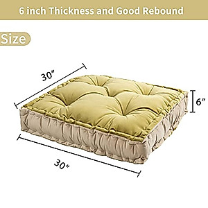 HIGOGOGO Extra Large Floor Cushion, 20"x20" Square Tufted Seating Floor Pillow with Frilled Edge, Outdoor Thicken Meditation Cushion for Yoga, Reading, Kids Playing and Pet Sleeping, Grass-Green