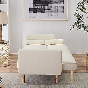 FULife Modern Futon Loveseat Sofa Convertible Sleeper Daybed, Folding Sofá Beds Recliner,Small Tufted Upholstered Love 2-Seat Couch for Living Room Space Furniture Sets, Beige Cotton 71.6" w