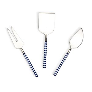 Two's Company Yacht Club Set of 3 Blue and White Stripe Cheese Knives