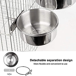 Lucky Interests 4 pcs Bird Feeding Dish Cups, Three Sizes Parrot Stainless Steel Food Bowl Bird Cage Water Feeder with Clamp Holder for Parrots Cockatiel Budgies Lovebird Parakeet with 4 Bird Spoon