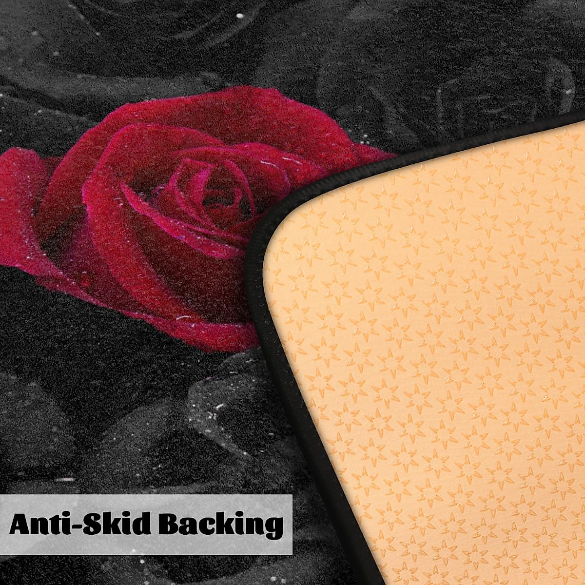 KOBLEN Red Black Rose Kitchen Rugs Non Slip Washable Absorbent Kitchen Mats 20x39 inch Cushioned Anti Fatigue Kitchen Floor Mats for in Front of Sink